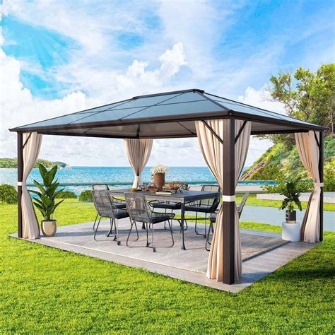 Buy Ft X Ft Outdoor Hardtop Polycarbonate Black Gazebo Canopy Curtains Aluminum Frame