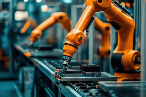 Industrial Robotic Arm Assembling Components On A Production Line