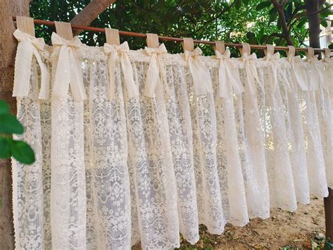 Victorian Lace Curtain~ Shabby Chic French Country Style Burlap Tab Top