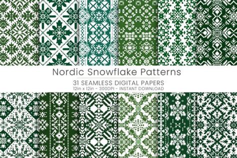 Nordic Snowflake Patterns Digital Paper Graphic By Mettodigitalpaperart