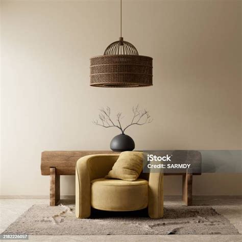 보헤미안 스타일로 꾸며진 Livinig 객실 거실의 현대적이고 정통 인테리어 디자인 3d 일러스트레이션 0명에 대한 스톡 사진