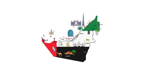 United Arab Emirates Map And Flag Major Cities Names Uae National