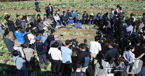 이재명 대표 배추밭 기자간담회 뉴스1