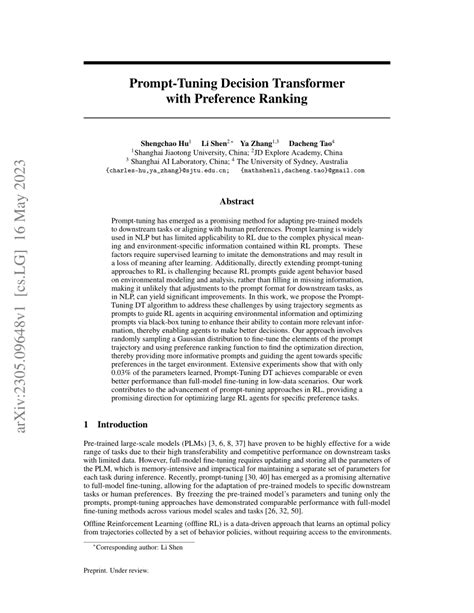 Pdf Prompt Tuning Decision Transformer With Preference Ranking