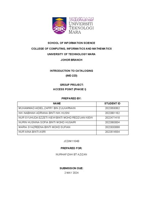 Sample Assignment Phase 1 School Of Information Science College Of