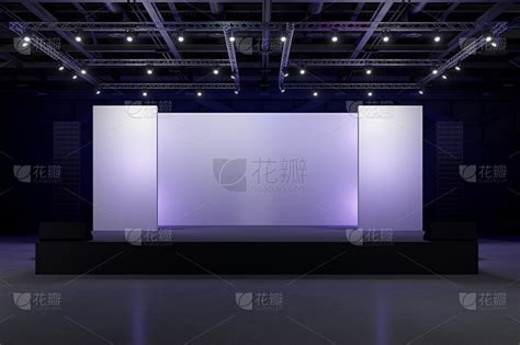 空的舞台设计模型和企业身份，展示。大厅的平台元素。图形资源的黑屏系统。现场事件led夜灯上演。3d背