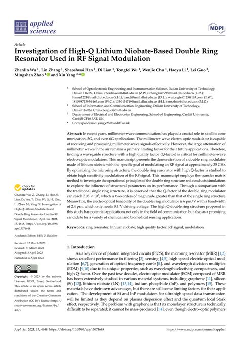 PDF Investigation Of High Q Lithium Niobate Based Double Ring