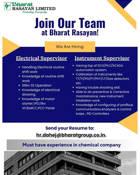 Bharat Rasayan Hiring For Electrical And Instrument Dept