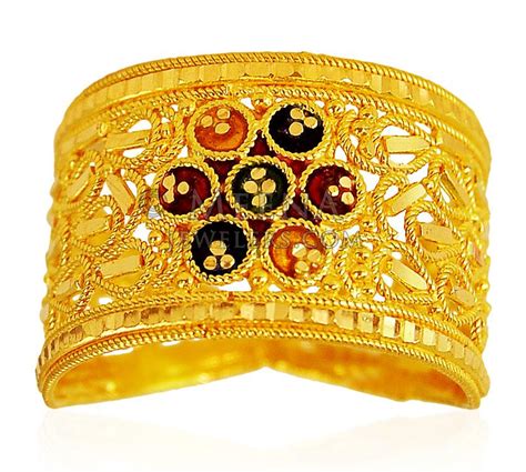 22kt Gold Meenakari Ring Rilg20870 22k Gold Ring For Ladies Is