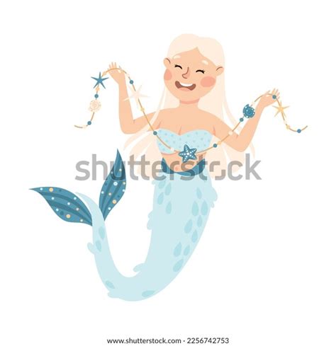 Mermaid Wavy Hair Floating Underwater Necklace Stock Vector Royalty