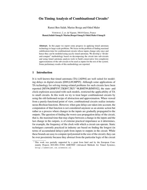 Pdf On Timing Analysis Of Combinational Circuits