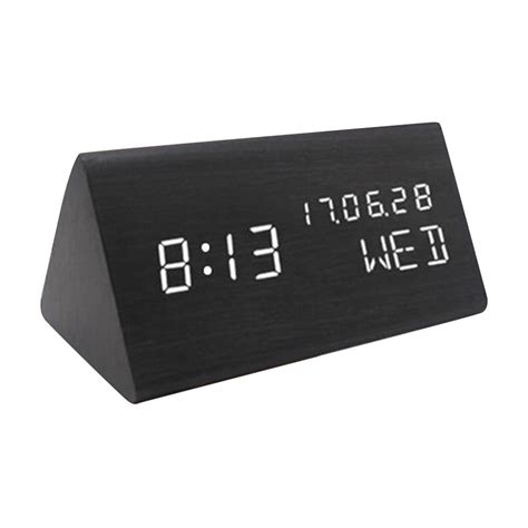 Eco Friendly Led Alarm Clock Voice Control 3 Alarm Settings Battery Backup With Wooden