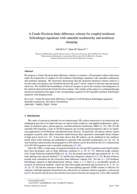 Pdf A Crank Nicolson Finite Difference Scheme For Coupled Nonlinear Schrödinger Equations With