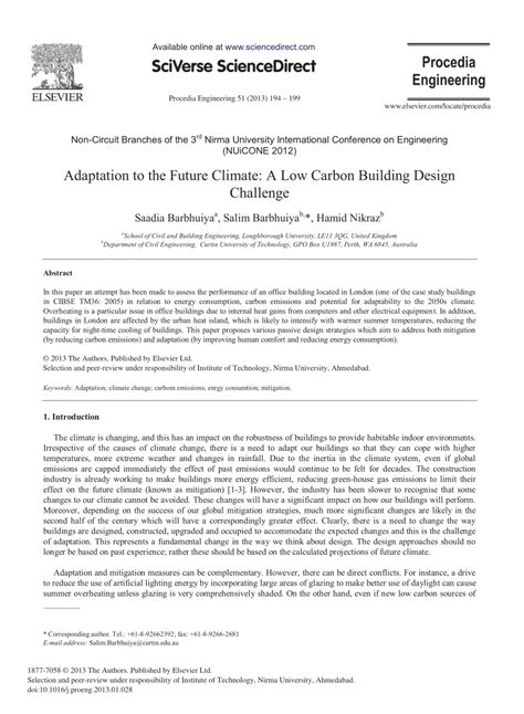 Pdf Adaptation To The Future Climate A Low Carbon Building Design Challenge