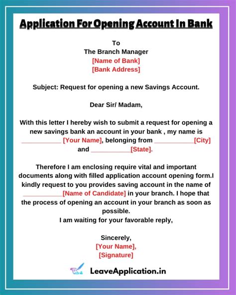 Application For Opening Bank Account 12 Samples