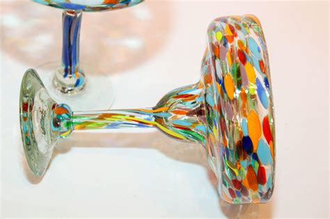 Vintage Murano Margarita Glasses Set Of 2 Colorful Martini Barware At