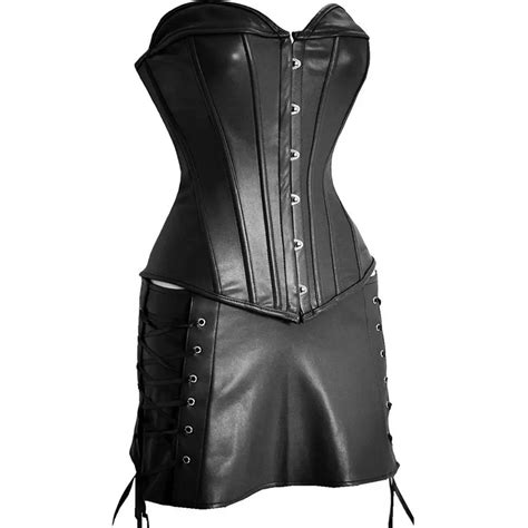 Womens Leather Corset Faux Leather Skirt Set Faux Leather Lingerie