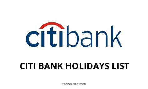 Citi Bank Holidays List 2024 State Wise
