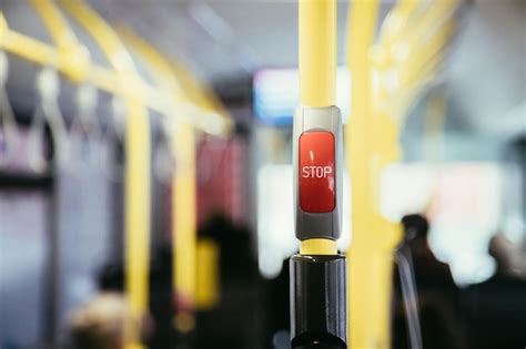 Premium Photo Red Stop Button In A Bus Commuting Public Transport