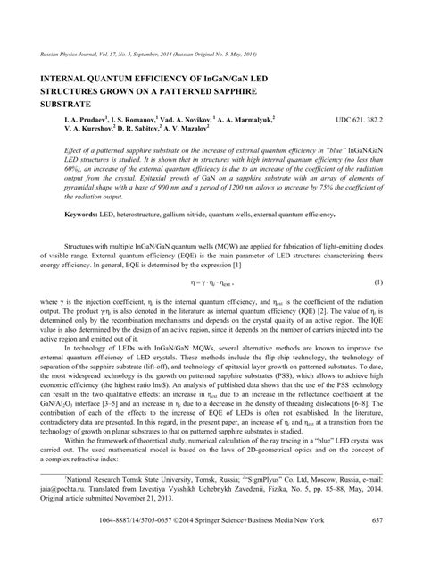 Pdf Internal Quantum Efficiency Of Ingangan Led Structures Grown On