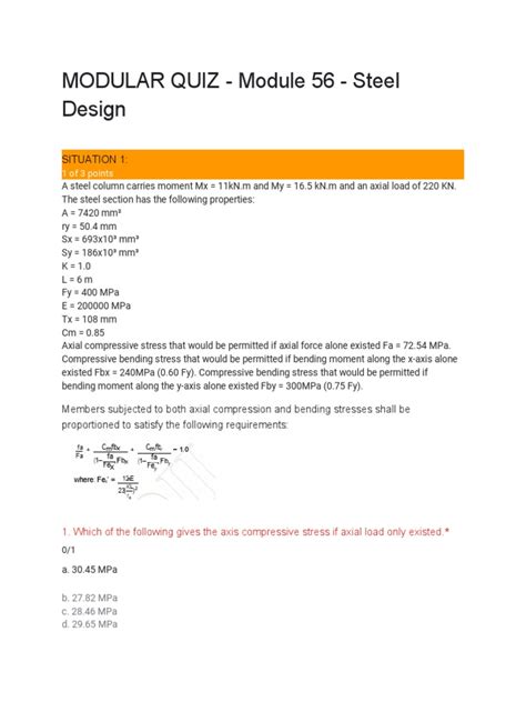 Modular Quiz 56 Steel Design Pdf Bending Beam Structure