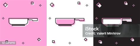 Placez Licône De La Poêle À Frire Isolée Sur Fond Rose Et Blanc Noir