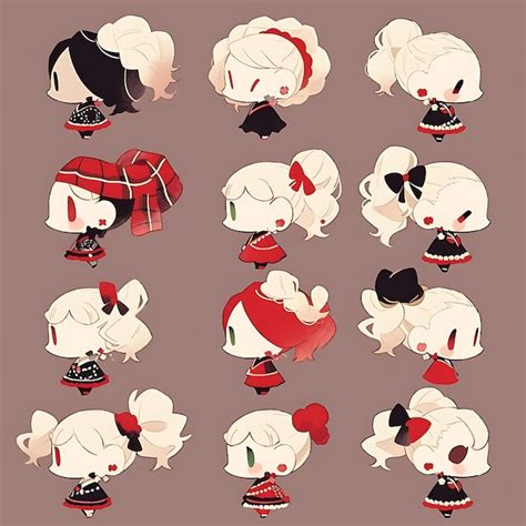 Premium Photo Sticker Of Female Chibi Kawaii Scottish Highland Rustic Reds Tartan Hai Concept