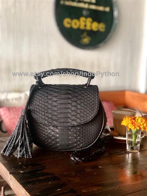 Black Python Bag Black Snakeskin Purse Python Purse Python Etsy