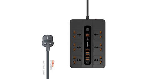 Porodo 6 Ac 5 Usb And Usb C Pd Multiport Socket Black