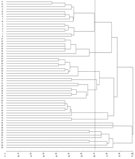 dendrogram obtained by cluster analysis using the mean euclidean