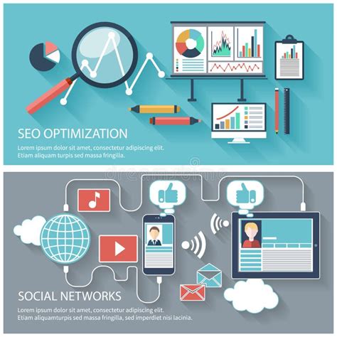 Seo Optimization And Social Network Stock Vector Illustration Of