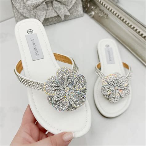 Lemonade Sparkly Flower Flip Flops White Shoes From Lemonade Uk