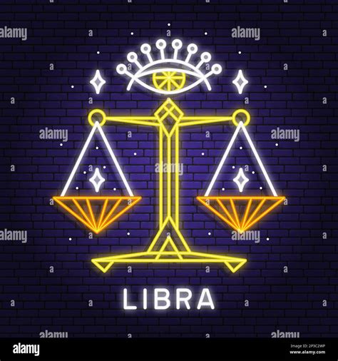 Zodiac Astrology Horoscope Neon Sign Libra Linear Design Vector