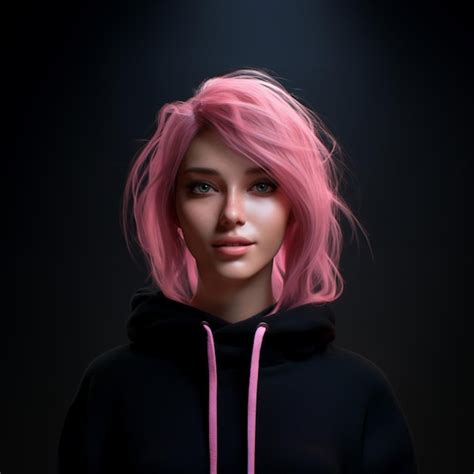 Premium Photo Arafed Woman With Pink Hair And A Black Hoodie