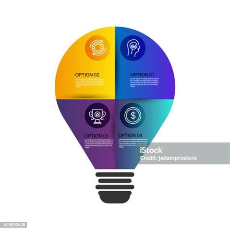 현대 다채로운 전구 인포 그래픽 4 가지 옵션이있는 비즈니스 시작 아이디어 램프 개념 2022년에 대한 스톡 벡터 아트 및 기타 이미지 2022년 4 4가지 개체