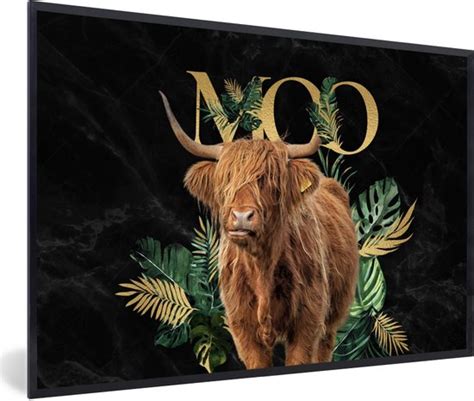 Fotolijst Incl Poster Schotse Hooglander Goud Marmer 60x40 Cm