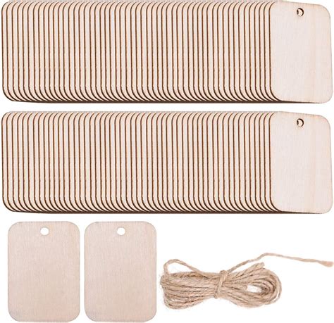 Lassum 50 Pcs Wooden Rectangle Shape Slices With 6 6ft Jute