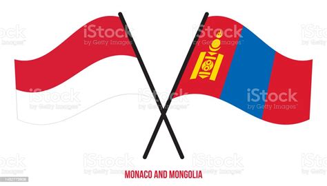 모나코와 몽골 국기가 교차하고 평평한 스타일로 흔들립니다 공식 비율 올바른 색상 Mongolian Flag에 대한 스톡 벡터