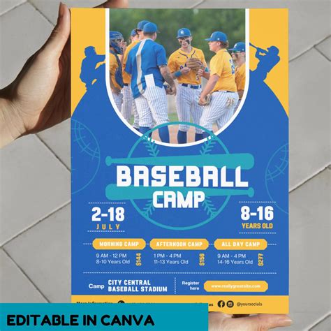 Editable Baseball Camp Flyer Template Printable Sports Poster A4