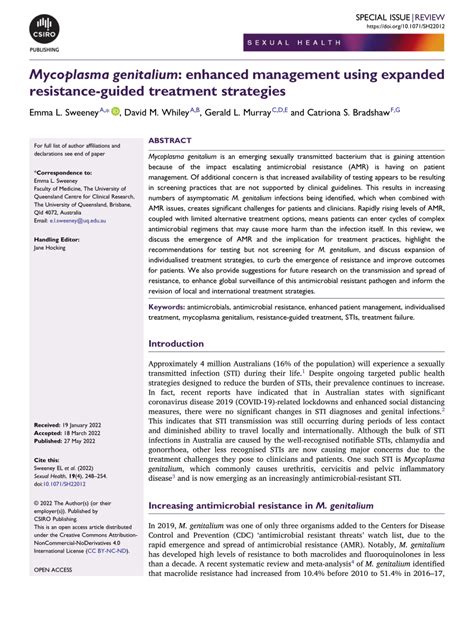 Pdf Mycoplasma Genitalium Enhanced Management Using Expanded