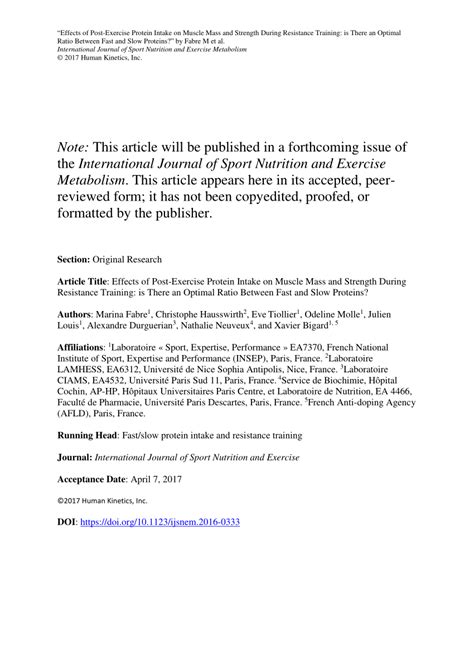 Pdf Effects Of Post Exercise Protein Intake On Muscle Mass And
