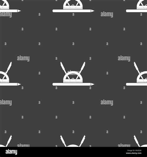 The Compass And Protractor Characters Geometry Education Icon Sign Seamless Pattern On A Gray