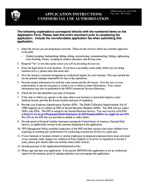 Fillable Online Nps Application Instructions Commercial Use
