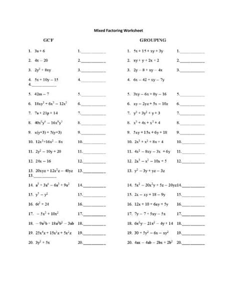 Mixed Factoring Worksheet