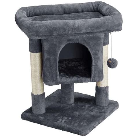 Dropship 2 Level Cat Tree Condo Tower With Plush Perch Dark Gray To