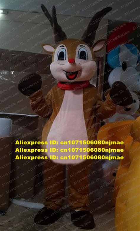Piquant 갈색 사슴 사슴 무스 엘크 와피티 캐리부 Alces 마스코트 의상 만화 캐릭터 마스코트 성인용 빨간 코 No