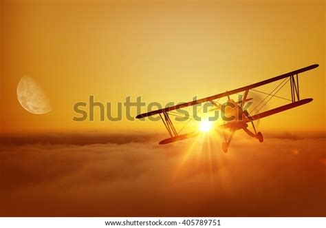 Plane Flying Front Moon Over 29 Royalty Free Licensable Stock
