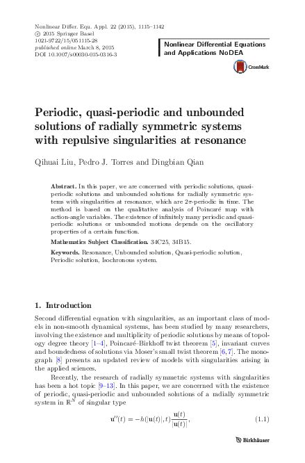 Pdf Periodic Quasi Periodic And Unbounded Solutions Of Radially Symmetric Systems With