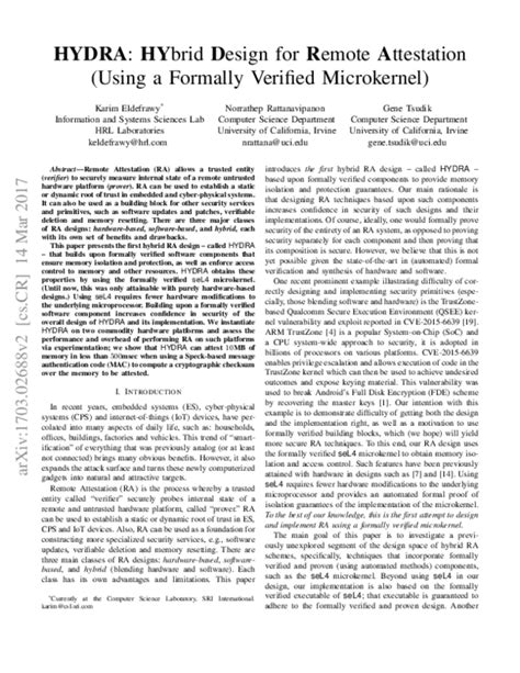 Pdf Hydra Hybrid Design For Remote Attestation Using A Formally