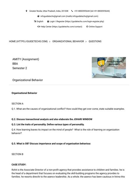 Question Amity Bba Solve Assignment For Organizational Behavior Pdf